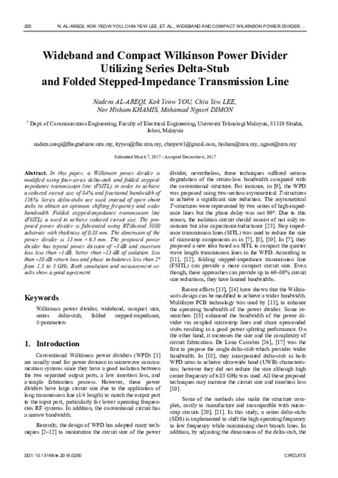 Pdf Wideband And Compact Wilkinson Power Divider Utilizing Series Delta Stub And Folded
