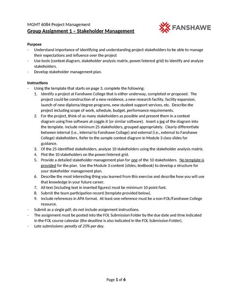 Goup Assignment 1 Stakeholder Management Mgmt 6084 Project Management Group Assignment 1