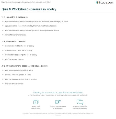 Quiz And Worksheet Caesura In Poetry