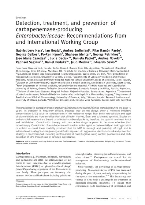 Pdf Detection Treatment And Prevention Of Carbapenemase Producingenterobacteriaceae