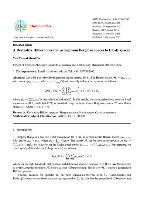 Pdf A Derivative Hilbert Operator Acting From Bergman Spaces To Hardy