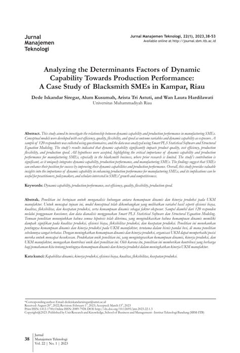 Pdf Analyzing The Determinants Factors Of Dynamic Capability Towards Production Performance A