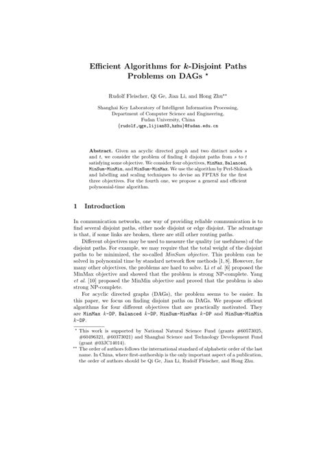 Pdf Efficient Algorithms For K Disjoint Paths Problems On Dags