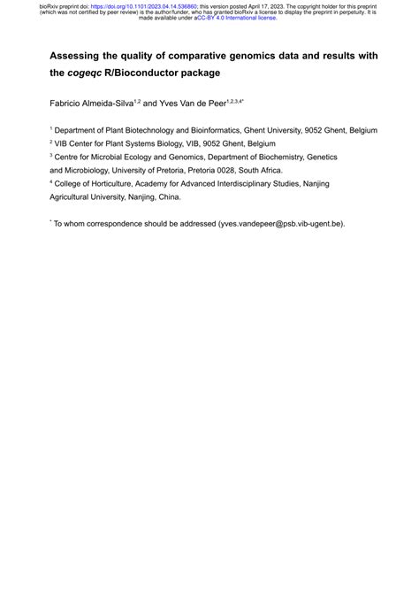 Pdf Assessing The Quality Of Comparative Genomics Data And Results With The Cogeqc R