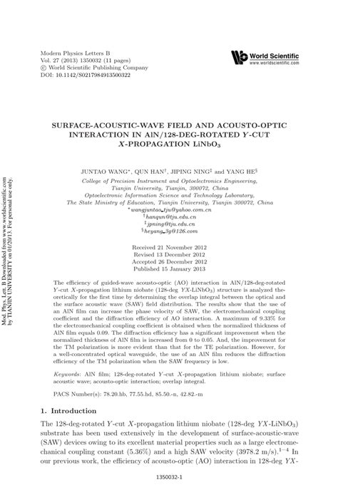 Pdf Surface Acoustic Wave Field And Acousto Optic Interaction In Aln 128 Deg Rotated Y Cut X