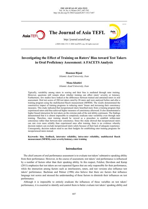 Pdf Investigating The Effect Of Training On Raters Bias Toward Test Takers In Oral