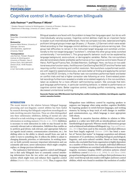 Pdf Cognitive Control In Russiangerman Bilinguals