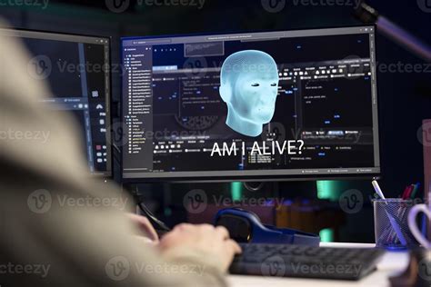 Sentient Ai Interacting With Software Developer Asking Existential