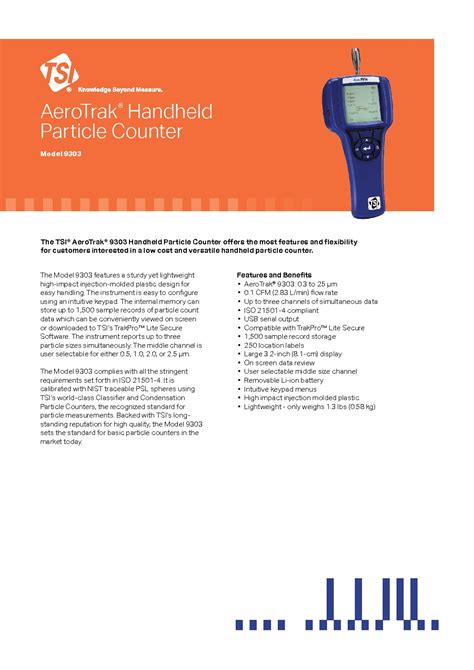 Aerotrak Handheld Particle Counter 9303 Tsi Tsi Inc Products Inteccon