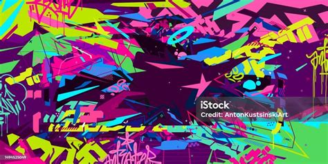 미래 메타버스 사이버 다채로운 추상 도시 거리 예술 그래피티 스타일 벡터 일러스트레이션 템플릿 배경 가상현실에 대한 스톡 벡터 아트 및 기타 이미지 Istock