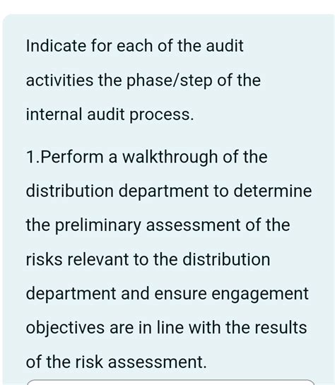 Solved Indicate For Each Of The Audit Activities The