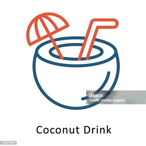코코넛 음료 벡터 개요 두 가지 색상 디자인 그림입니다 흰색 배경에 겨울 여행 기호 Eps 10 파일 0명에 대한 스톡 벡터