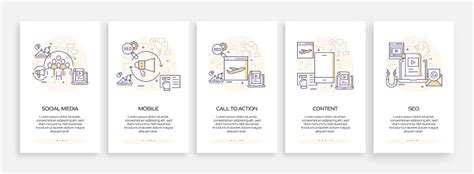 평면 아이콘이 있는 인바운드 마케팅 컨셉 온보딩 모바일 앱 페이지 화면 Ux Ui 디자인 템플릿 벡터 일러스트레이션 0명에 대한 스톡 벡터 아트 및 기타 이미지 Istock