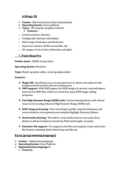 Computer Graphics And Multi Media Software List Docx