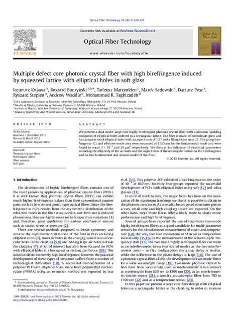 Pdf Multiple Defect Core Photonic Crystal Fiber With High Birefringence Induced By Squeezed