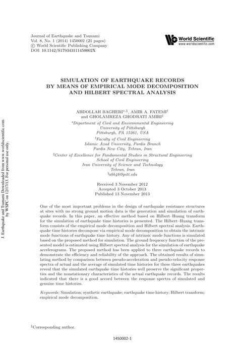 Pdf Simulation Of Earthquake Records By Means Of Empirical Mode Decomposition And Hilbert