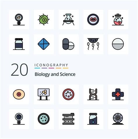20 Biology Line Filled Color Icon Pack Like Genetic Code Biology Chain