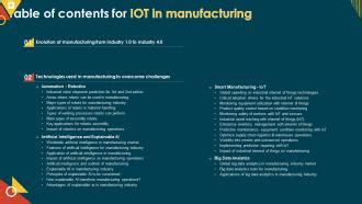 IoT In Manufacturing IT Table Of Contents For Ppt Powerpoint Presentation File Icon PPT PowerPoint