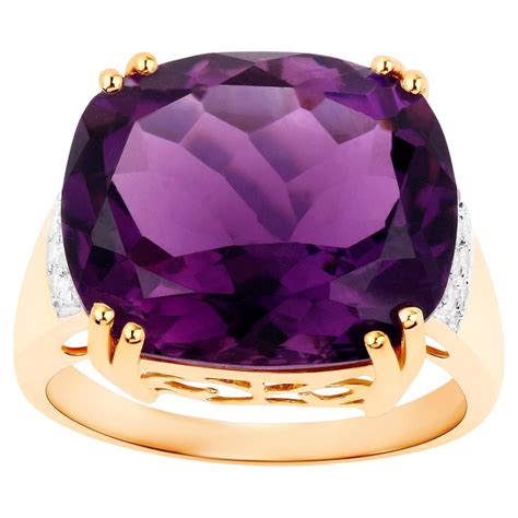 Heart Shape Amethyst With Diamond Ring Set In 14k Gold Settings For