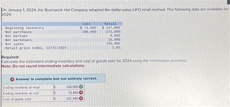 Solved On January 12024 The Brunswick Hat Company Adopted