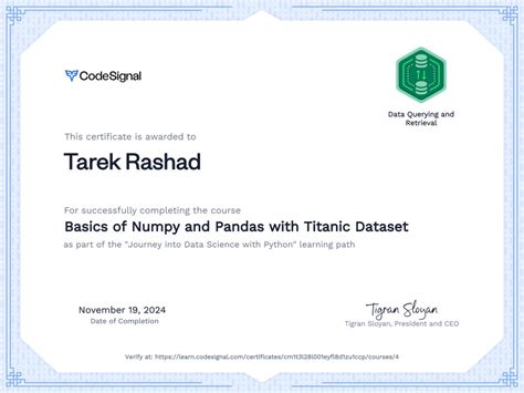 Tarek Rashad On Linkedin Course Certificate For Basics Of Numpy And