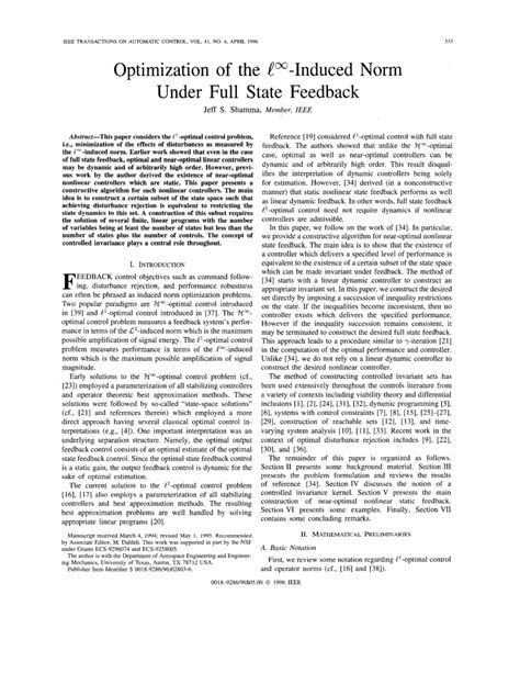 Pdf Optimization Of The L∞ Induced Norm Under Full State Feedback