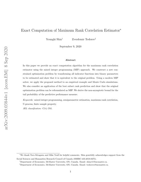 Pdf Exact Computation Of Maximum Rank Correlation Estimator