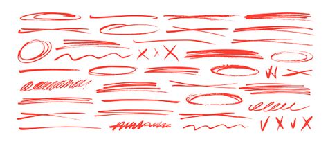 Underline And Strike Through Red Markers Collection Hand Drawn Vector Underlines Crossed Lines