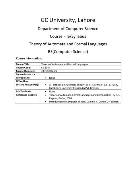 course outline toa ab gc university lahore department of computer science course file