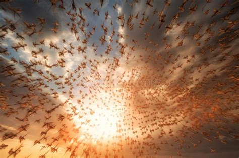 Locust Swarm Creating Abstract Patterns In The Sky Stock Illustration
