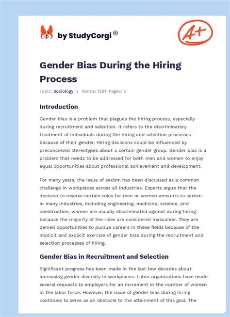 Gender Bias During The Hiring Process Free Essay Example