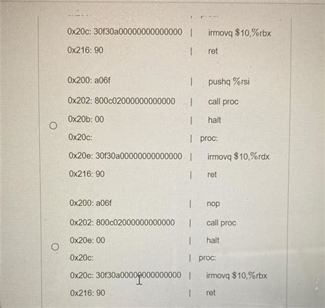 Solved For Each Byte Sequence Listed Determine The Y86
