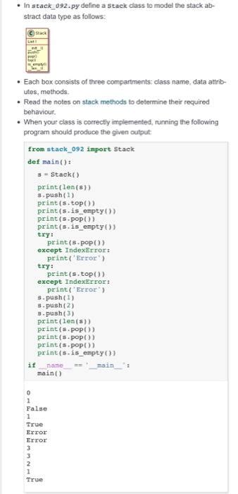 Solved In Stack092py Define A Stack Class To Model The