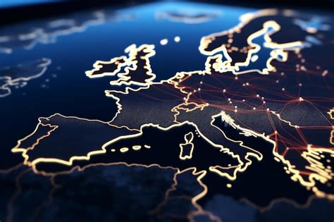 Abstract Western Europe Map European Global Network Data Transfer Cyber Technology Premium Ai