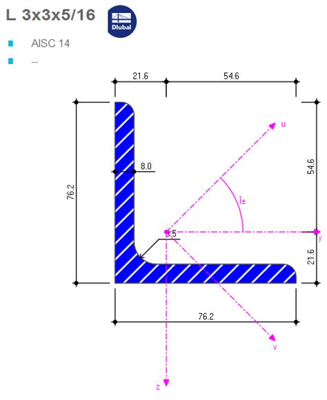 L 3x3x5 16 Aisc 14 Cross Section Properties And Analysis Dlubal Software