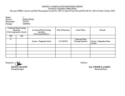 Road Clearing Report Pdf