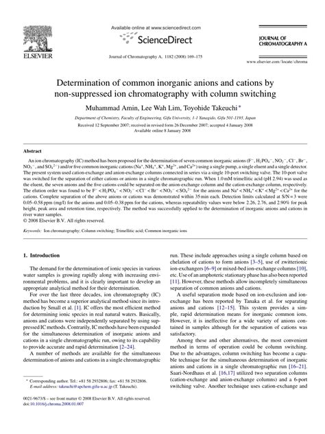 Pdf Determination Of Common Inorganic Anions And Cations By Non Suppressed Ion Chromatography