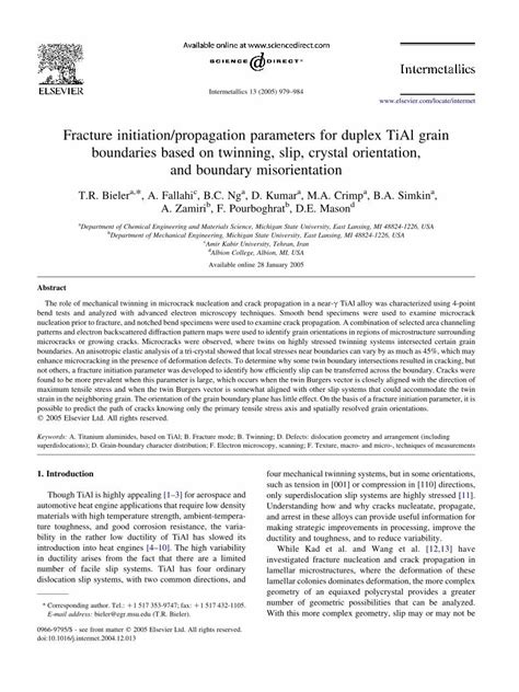 Pdf Fracture Initiationpropagation Parameters For Duplex Tial Grain