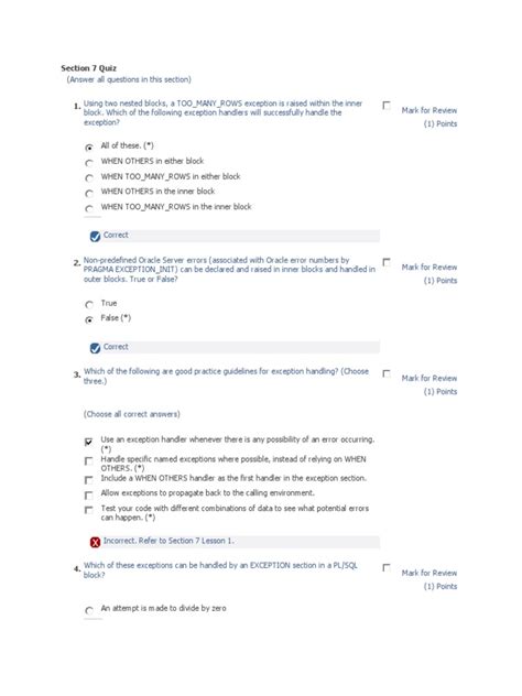 Section 7 Quiz Pdf Plsql Oracle Database
