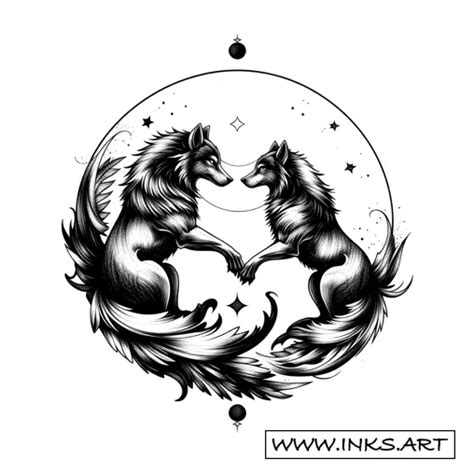 Tattoo Design Skoll Y Hati Persiguiendo Sol Y Luna Style Black And Grey