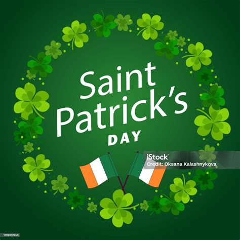 성 패트릭의 날 떨어지는 클로버와 타이포그래피 편지 통하고 있는 녹색 배경 0명에 대한 스톡 벡터 아트 및 기타 이미지 0명 3월 St Patricks Day