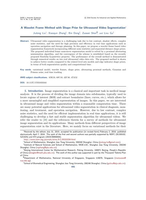 Pdf A Wavelet Frame Method With Shape Prior For Ultrasound Video Segmentation