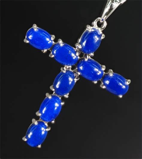 高級 幸運を呼ぶ 天然 ラピスラズリ クロス ネックレス デザイン 8石 8 0ct 定価12万 パワーストーン PT No171 1 カラー