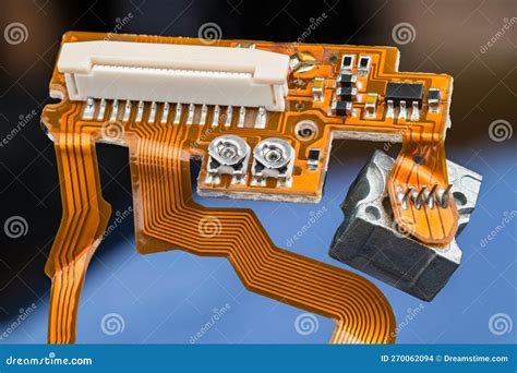 Orange Printed Circuit Board With Flex Ribbon Cables Small Electronic Components And White
