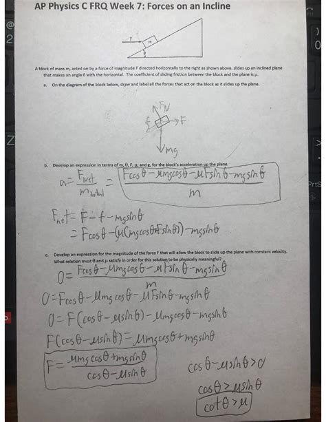 AP Physics C FRQ Week 7 Forces On An Incline Studocu