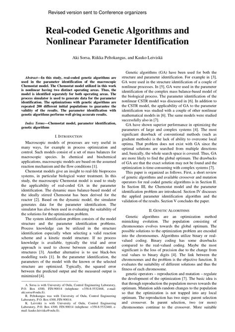 Pdf Real Coded Genetic Algorithms And Nonlinear Parameter Identification