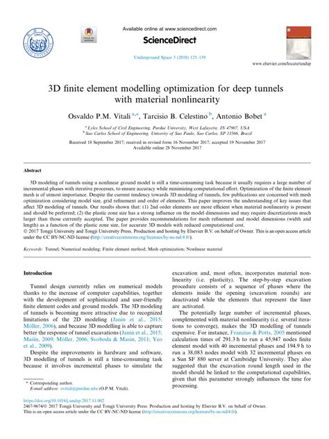 Pdf 3d Finite Element Modelling Optimization For Deep Tunnels With