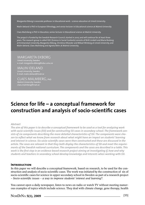 Pdf Science For Life—a Conceptual Framework For Construction And