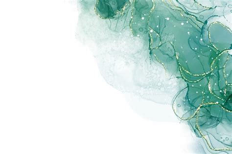 파스텔 시안 민트 액체 대리석 수채화 배경과 골드 라인과 브러시 얼룩 청록색 청록색 대리석 알코올 잉크 그리기 효과 벡터 일러스트 레이 션 배경 수채화 결혼식 초대장 배경