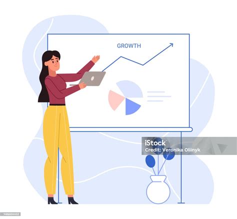비즈니스 차트 프레젠테이션 개발 마케팅 다이어그램 성장 금전적 증가를 보여주는 여성 직원 칠판에 대한 스톡 벡터 아트 및 기타 이미지 Istock